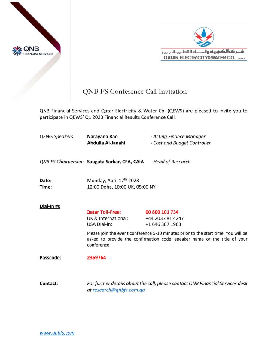 Q1 2023 Conference Call Invitation | Qatar Electricity & Water Co.